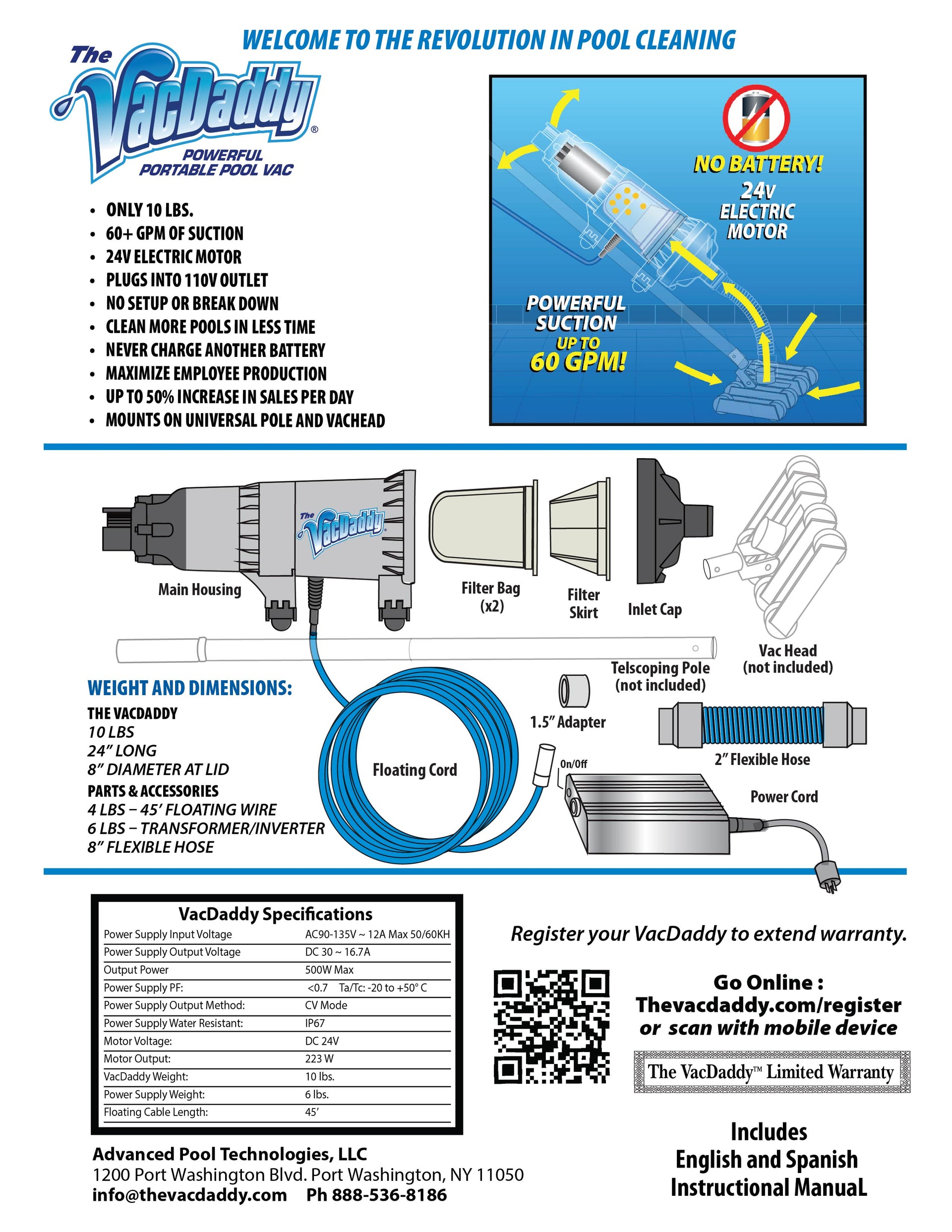 The VacDaddy Basic Bundle with V2W® Kit, Aluminum Adapter Pole, and Al – Ultimate Pool Tools