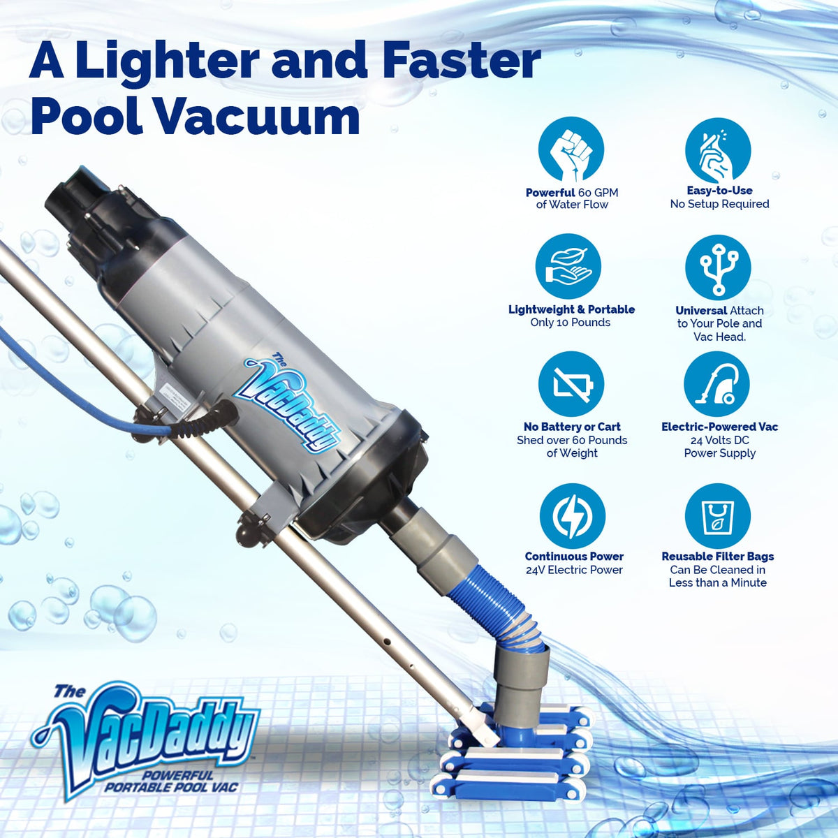 The VacDaddy Basic Bundle with V2W® Kit, Aluminum Adapter Pole, and Al – Ultimate Pool Tools